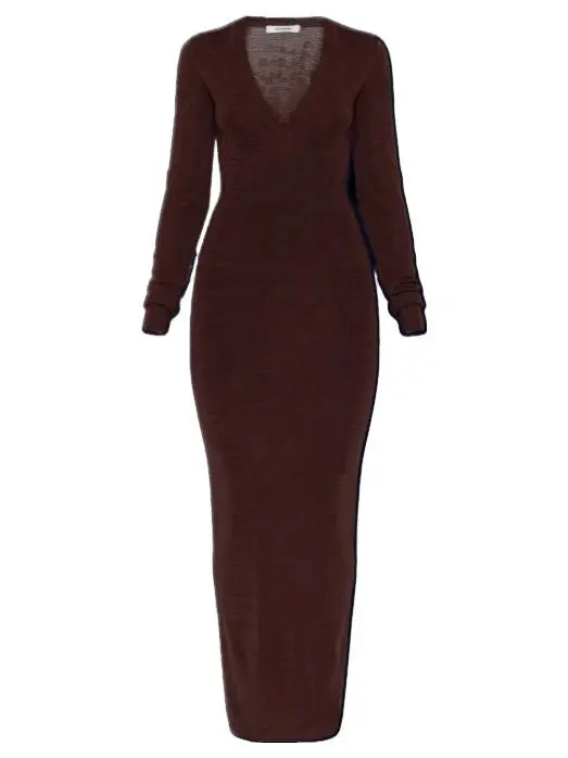 ENTIRE STUDIOS V-neck Long-sleeve Maxi Dress - Black
