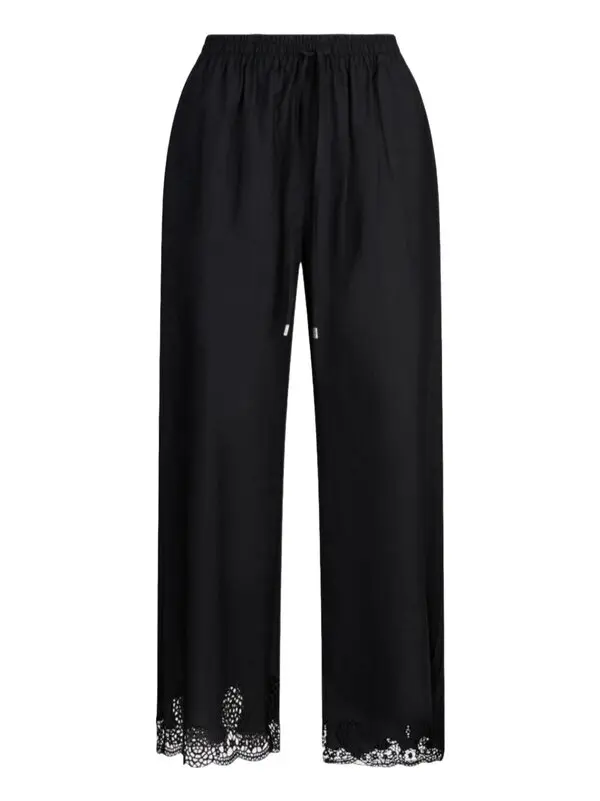 Liu Jo Wide Leg Trousers With Openwork Embroidery - Black