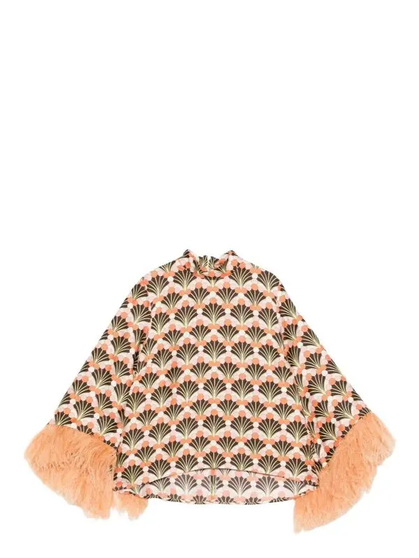La DoubleJ Make An Exit" Feather-trim Top - Brown