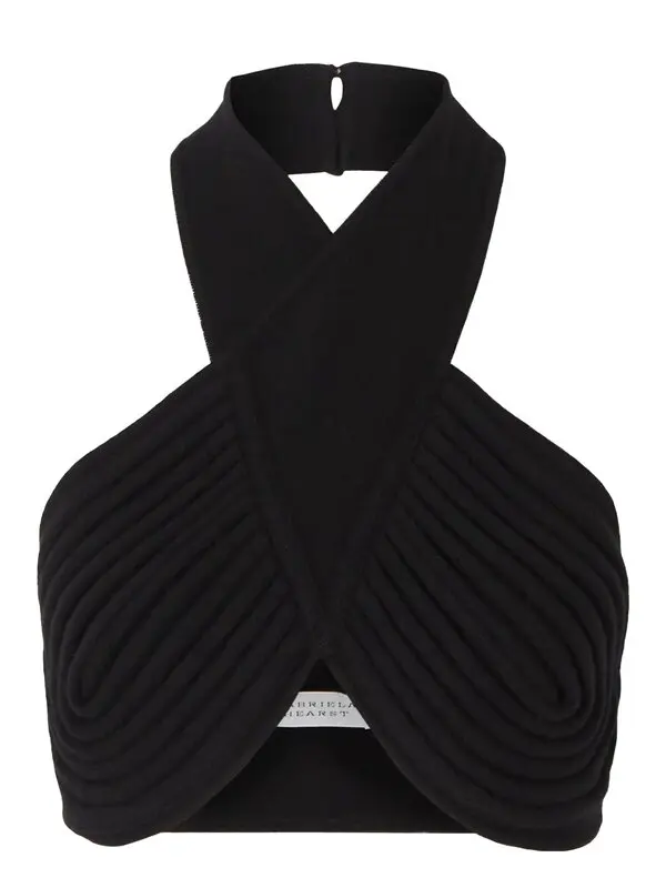 Gabriela Hearst Eris Cropped Ribbed Merino Wool Halterneck Top - Black
