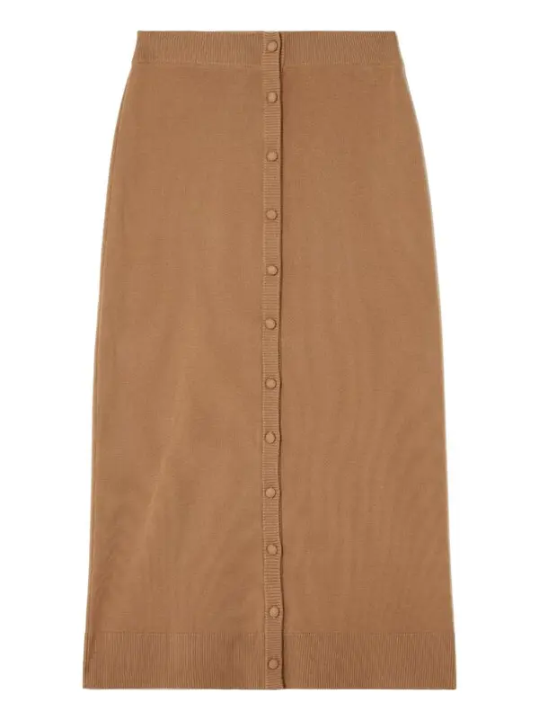 Victoria Beckham Merino Wool Blend Midi Skirt - Camel