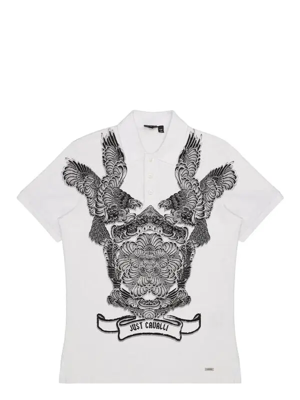 Just Cavalli Pattern Polo Shirt - White