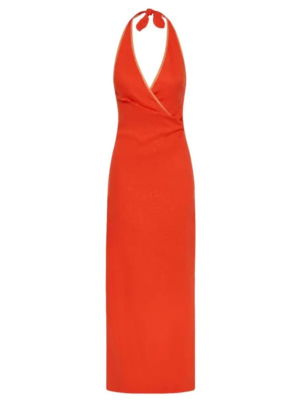 SIR. V-neck Halterneck Maxi Dress With Tie-up Back - Red