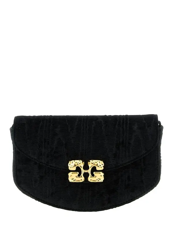 GANNI Lulu Velvet Moiré Chain Wallet - Black