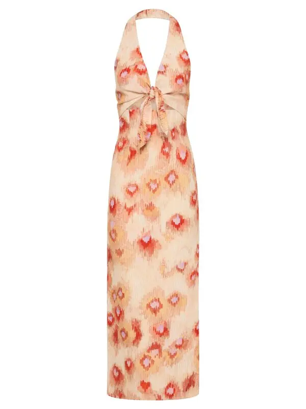 SIR. Fiorella Tie-front Halterneck Midi Dress - Nude