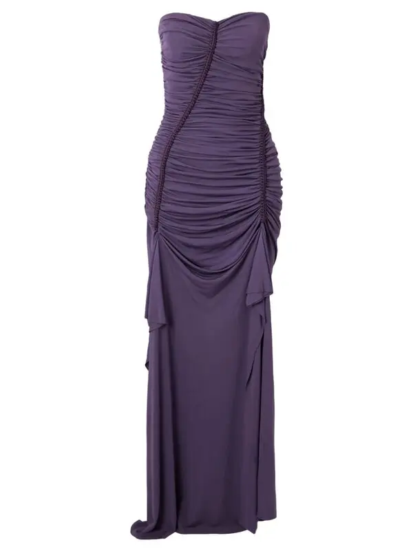 Christopher Esber Shibari Ruche Strapless Jersey Maxi Dress - Purple