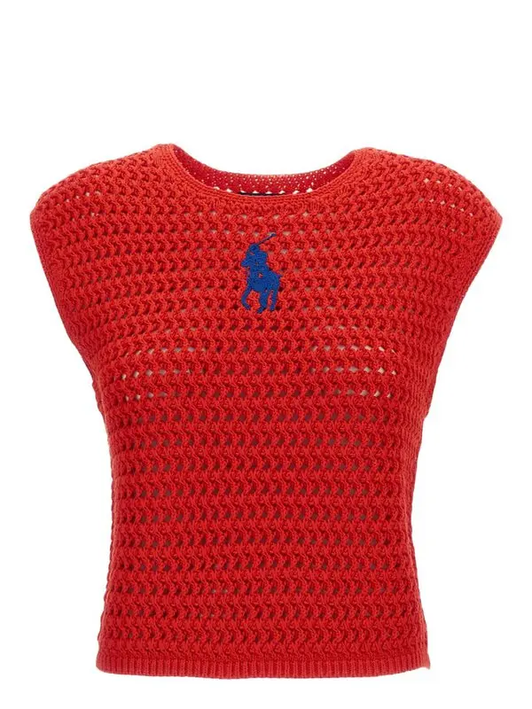 Polo Ralph Lauren Crochet Logo Detail Sleeveless Top - Red
