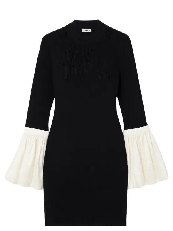 Simkhai Agathea Ribbed-knit Mini Dress With Statement Sleeves - Black