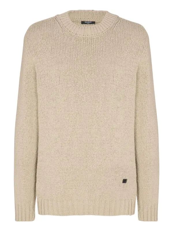 Balmain Textured Crew Neck Knitted Sweater - Beige
