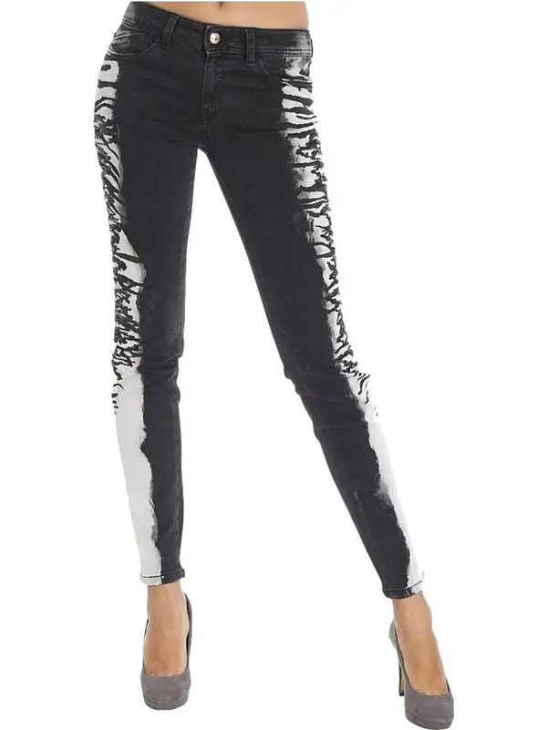 Just Cavalli Skinny Jeans With Animal Print Detail - Green