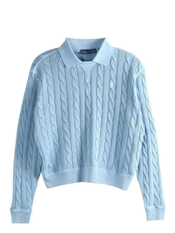 Polo Ralph Lauren Cable Knit Polo Collar Sweater - Blue