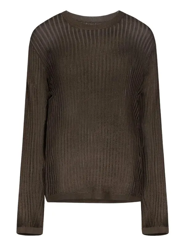 Loulou De Saison Hedora Sheer Ribbed Sweater - Brown
