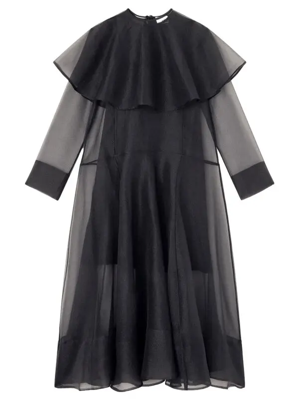GANNI Sheer Cape Overlay Dress - Black