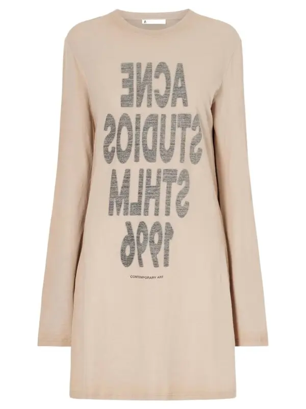 Acne Studios Printed Cotton-jersey Mini Dress - Beige