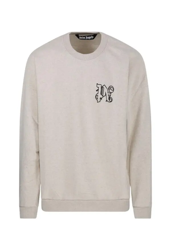 Palm Angels Logo Embroidered Crewneck Sweatshirt - White
