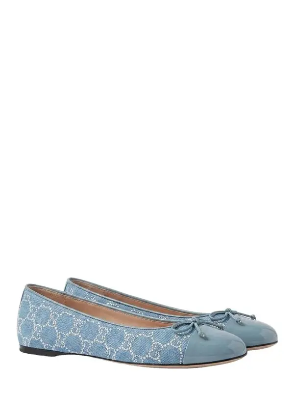 Gucci Gg Monogram Ballet Flats With Bow Detail - Blue