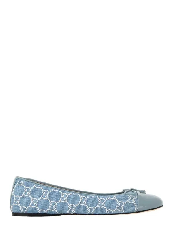 Gucci Gg Monogram Ballet Flats With Bow Detail - Blue