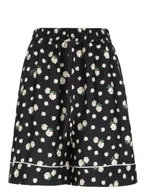 Dolce & Gabbana Floral Print Silk Shorts - Black
