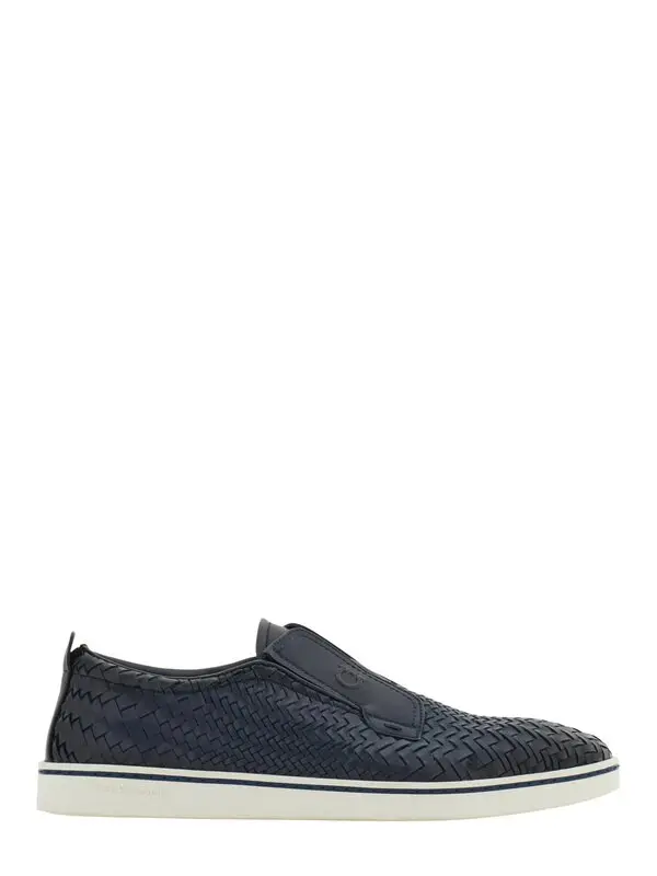 FERRAGAMO Derby Slip-on With Braided Upper - Navy Blue