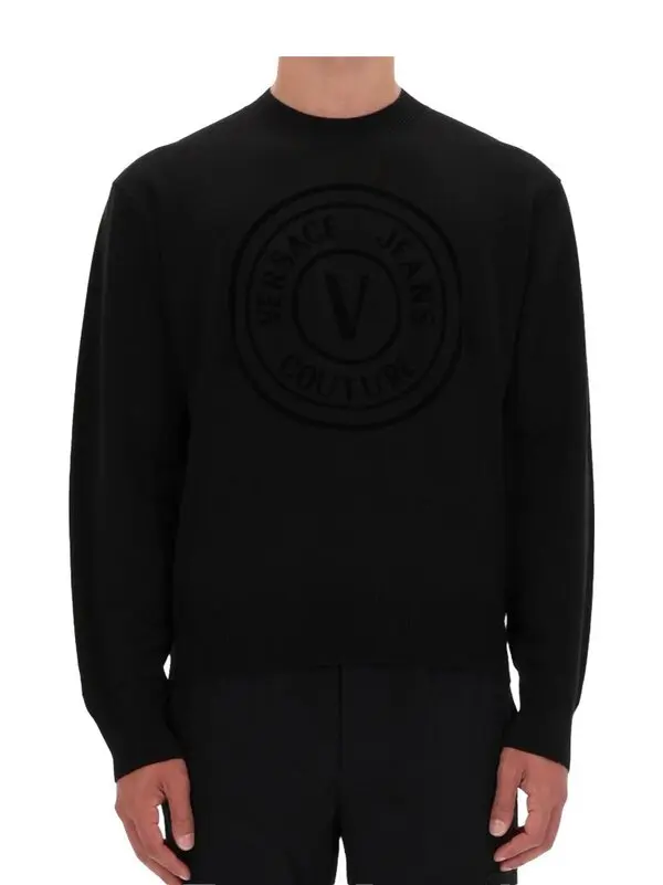 Versace Logo Detail Crewneck Jumper - Black