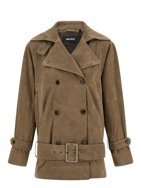 ROTATE BY BIRGER CHRISTENSEN Oversized Double-breasted Jacket With Belt - Brown