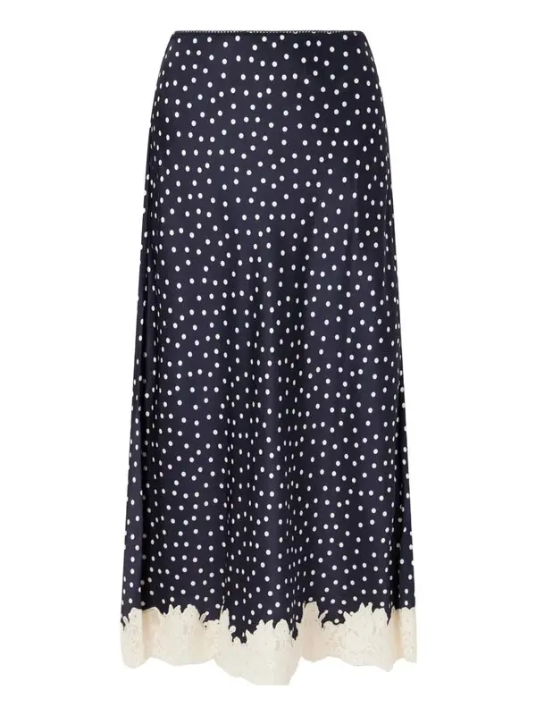 Rixo Matilde Lace-trimmed Polka Dot Satin Midi Skirt - Black