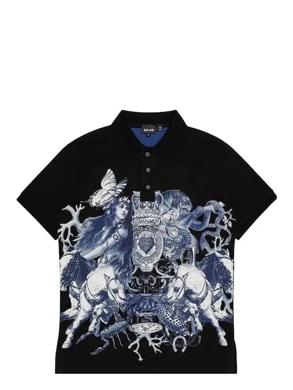 Just Cavalli Pattern Polo Shirt - Black