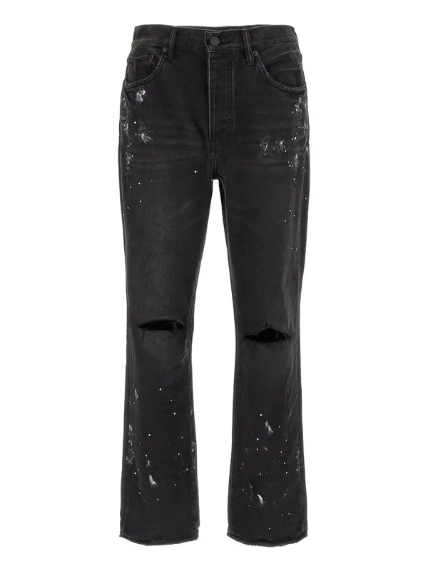 PURPLE BRAND Knee Slit Paint Jeans - Black