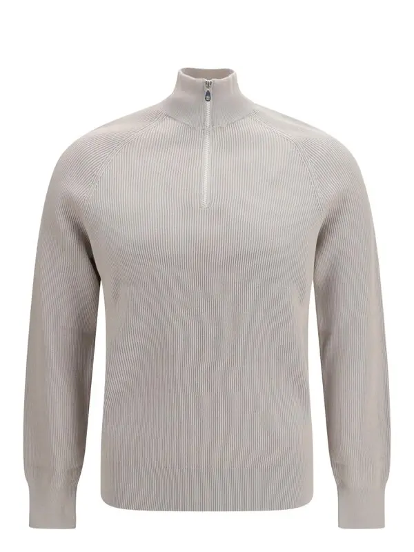 Brunello Cucinelli Ribbed-knit Half-zip Sweater - Gray