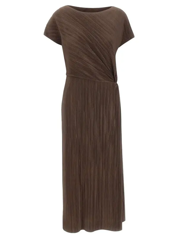Vince Pleated Knot-waist Midi Dress - Brown