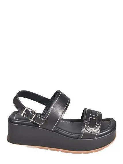 Hogan Buckled Wedge Platform Sandals - Black