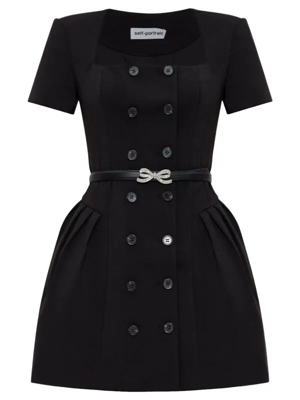 SELF-PORTRAIT Double-breasted Short-sleeve Mini Dress - Black