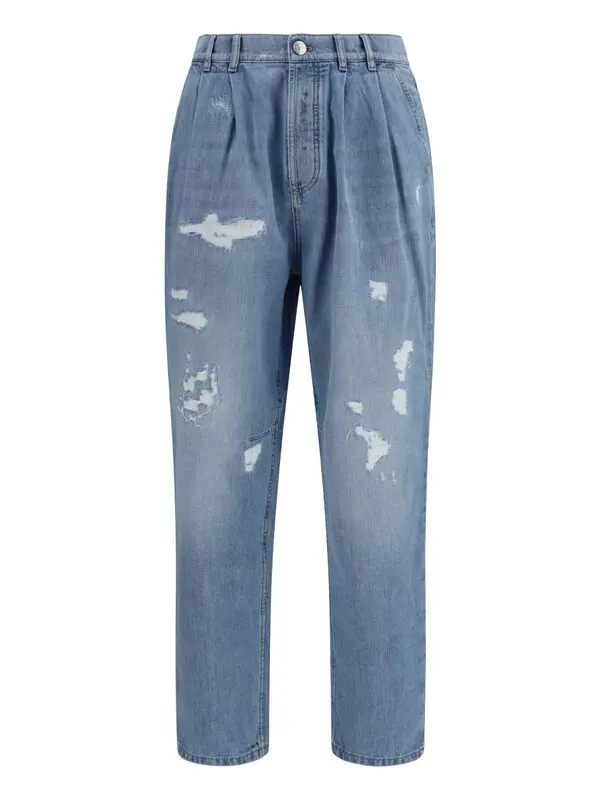 Brunello Cucinelli Distressed Pleated Jeans - Blue