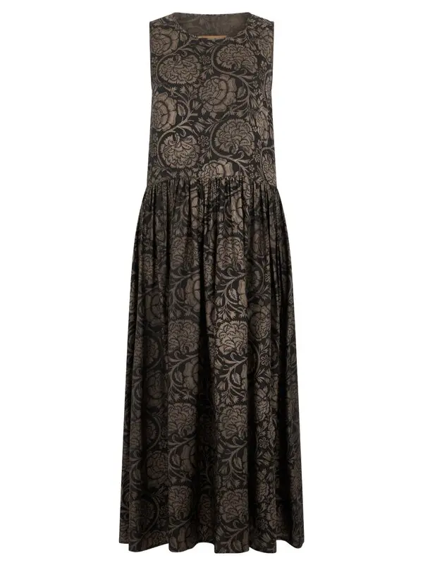UMA WANG Sleeveless Printed Maxi Dress With Pleated Hem - Black
