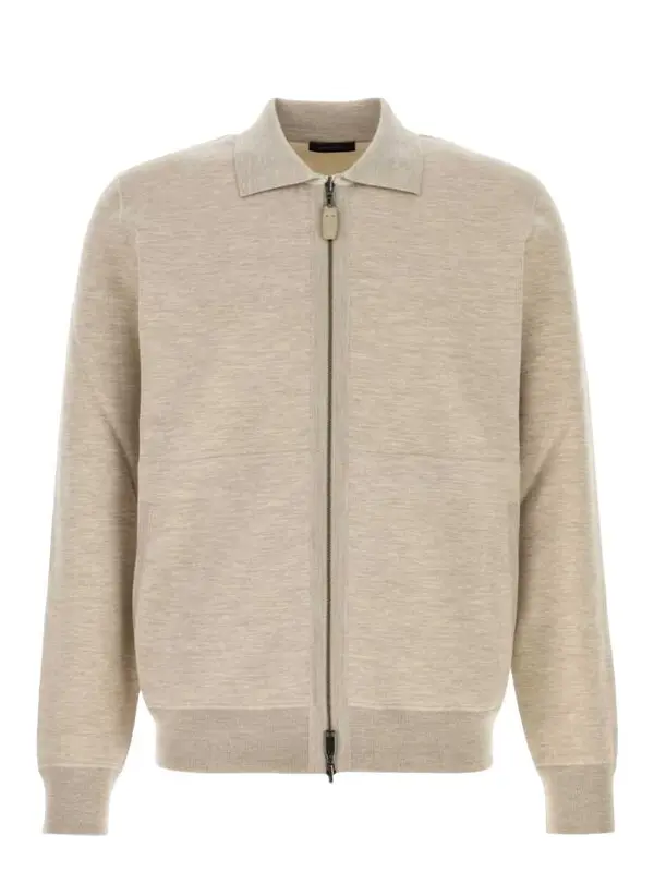 Brioni Zip-up Knitted Jacket With Shirt Collar - Nude