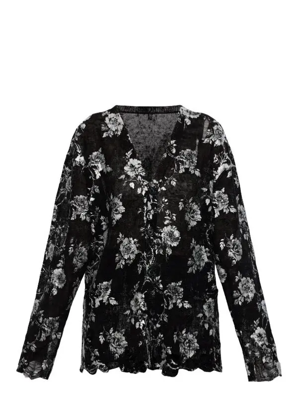 R13 Printed Floral Cardigan - Black