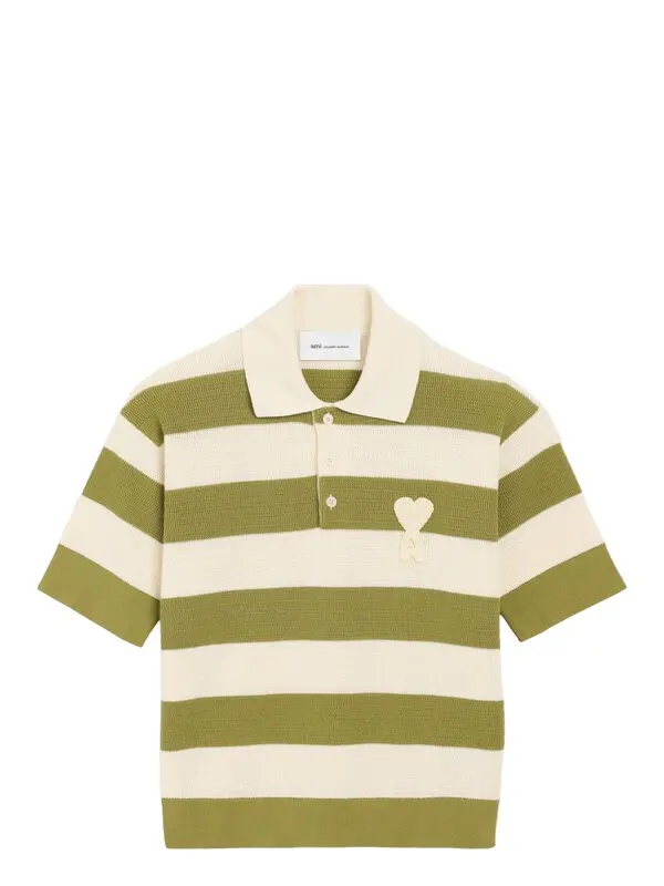 Ami De Coeur Striped Knit Polo - White/tan