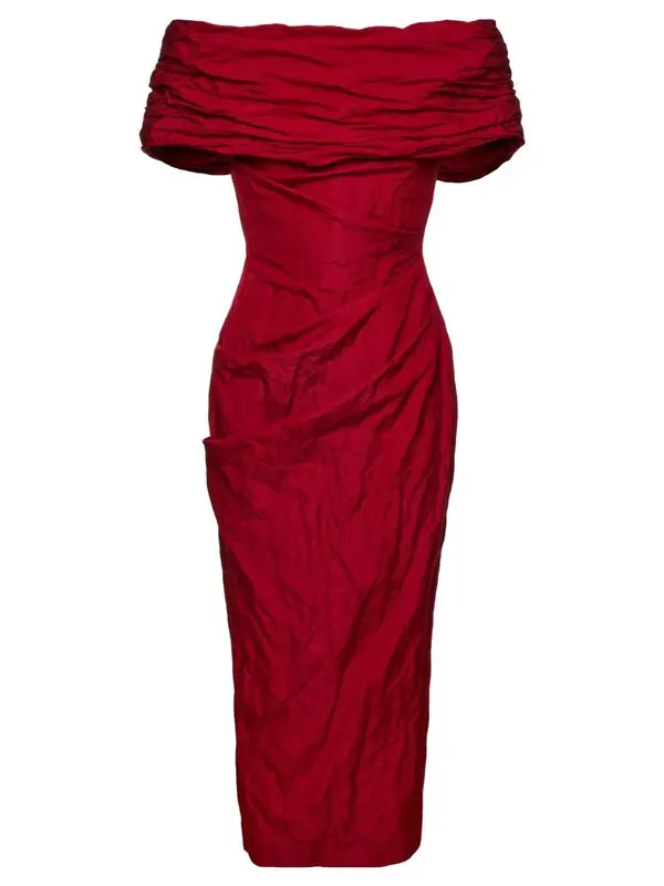 Magda Butrym Draped Off-the-shoulder Maxi Dress - Red