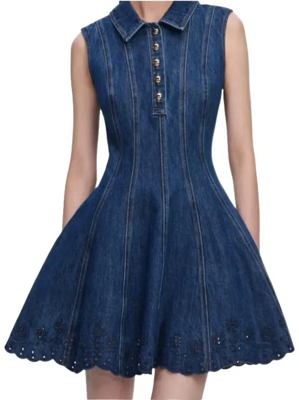 SELF-PORTRAIT Broderie Anglaise Panel Detail Mini Dress - Blue