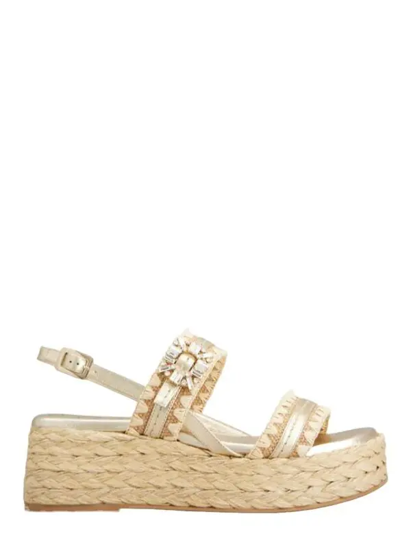 ROGER VIVIER Raffia Wedge Sandals With Crystal Buckle - Nude
