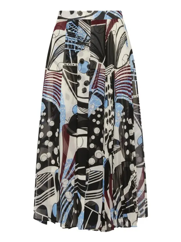 Marella Long Printed Pleated Skirt - Wool White
