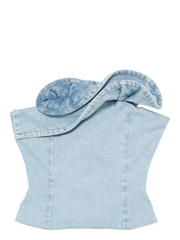 Magda Butrym Denim Ruffled Corset Top - Blue