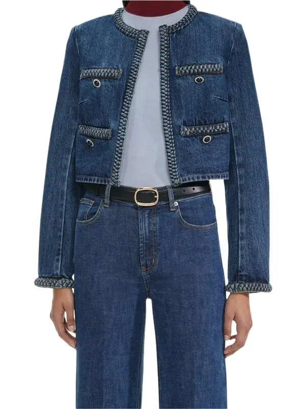 SELF-PORTRAIT Braided-trim Denim Jacket - Blue