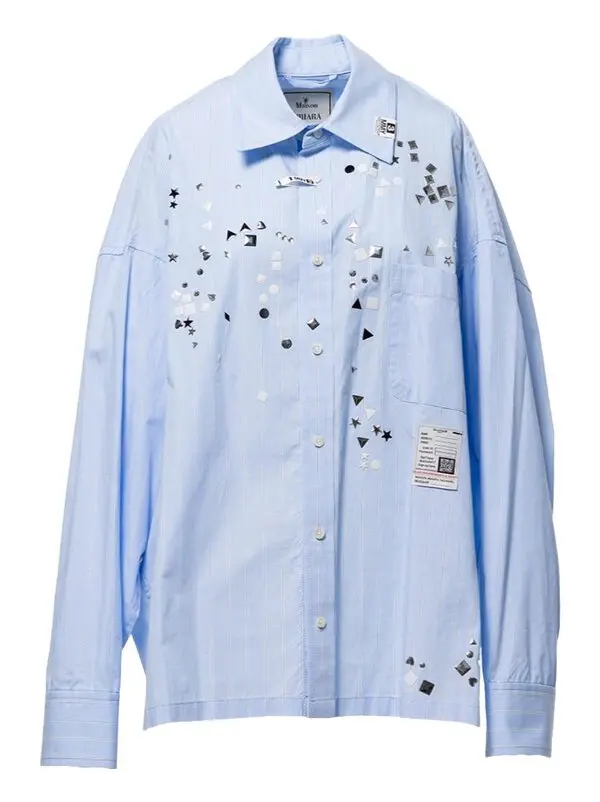Mihara Yasuhiro Striped Shirt With Stud Embellishments - Blue