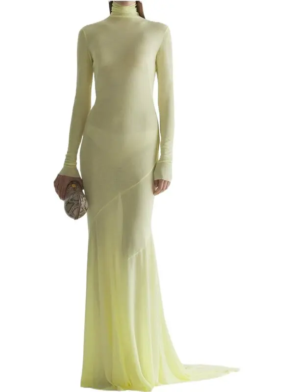 MUGLER Long Sleeve Turtleneck Gown - Yellow
