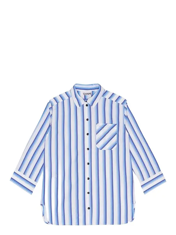 GANNI Striped Button-up Shirt With Embroidered Logo - White