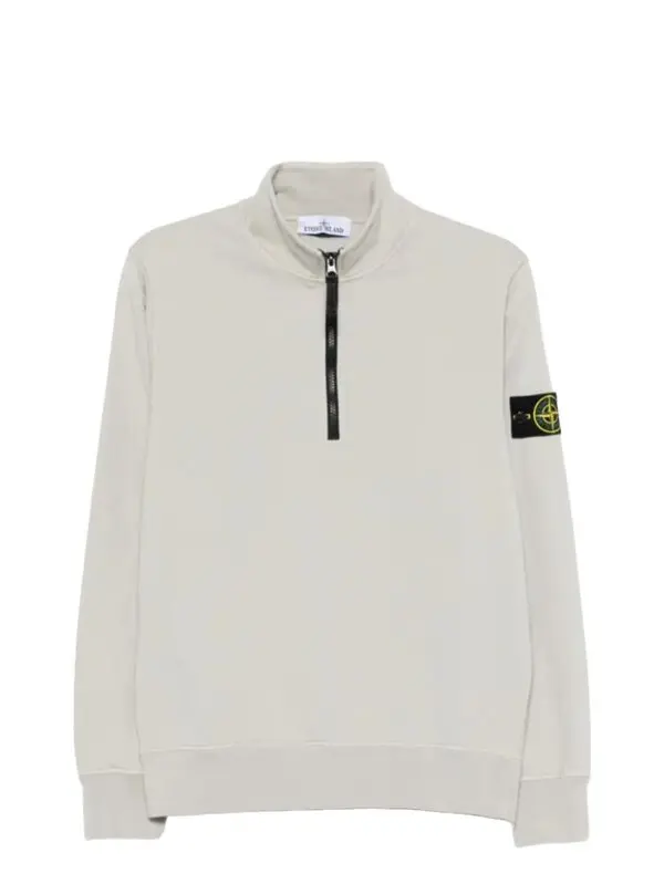 Stone Island Logo Patch Quarter-zip Sweatshirt - Light Grey