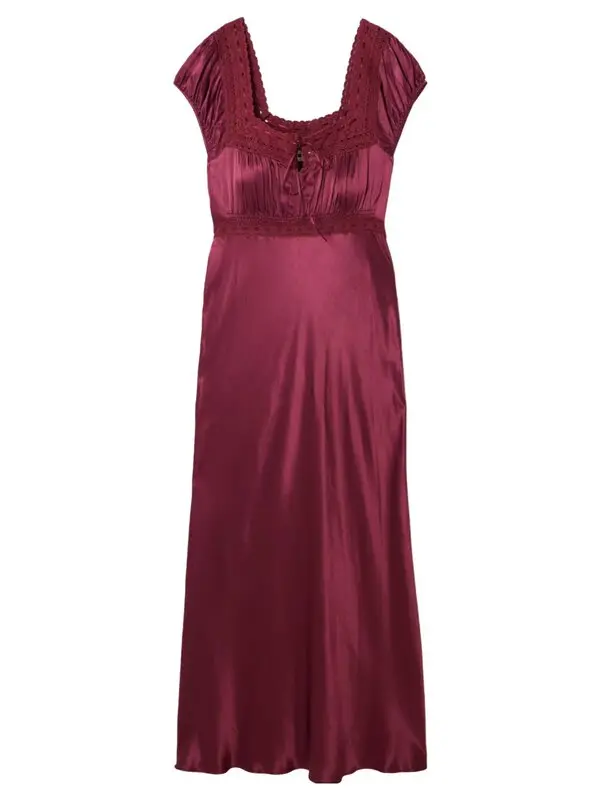Rixo Square Neck Embroidered Lace Trim Maxi Dress - Wine Red
