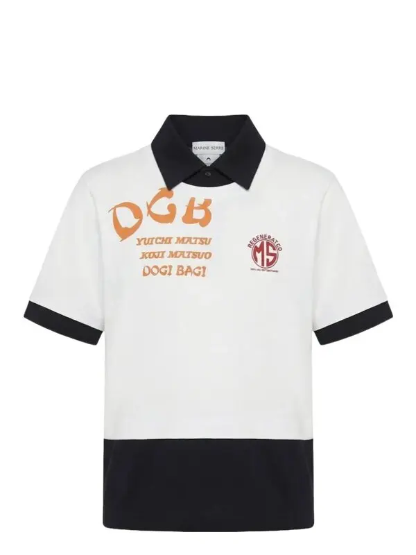 MARINE SERRE Graphic-printed Colour-blocked Polo Shirt - White