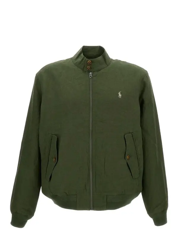 Polo Ralph Lauren Windbreaker Linen Zip Jacket With Stand Collar - Green